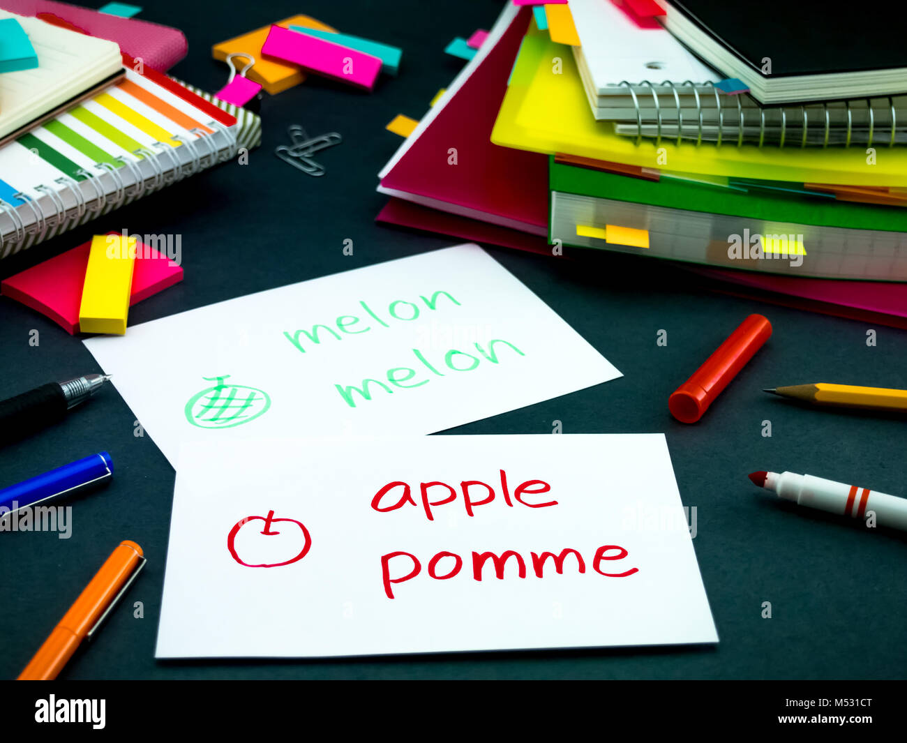 Learning New Language Making Original Flash Cards; French Stock Photo ...