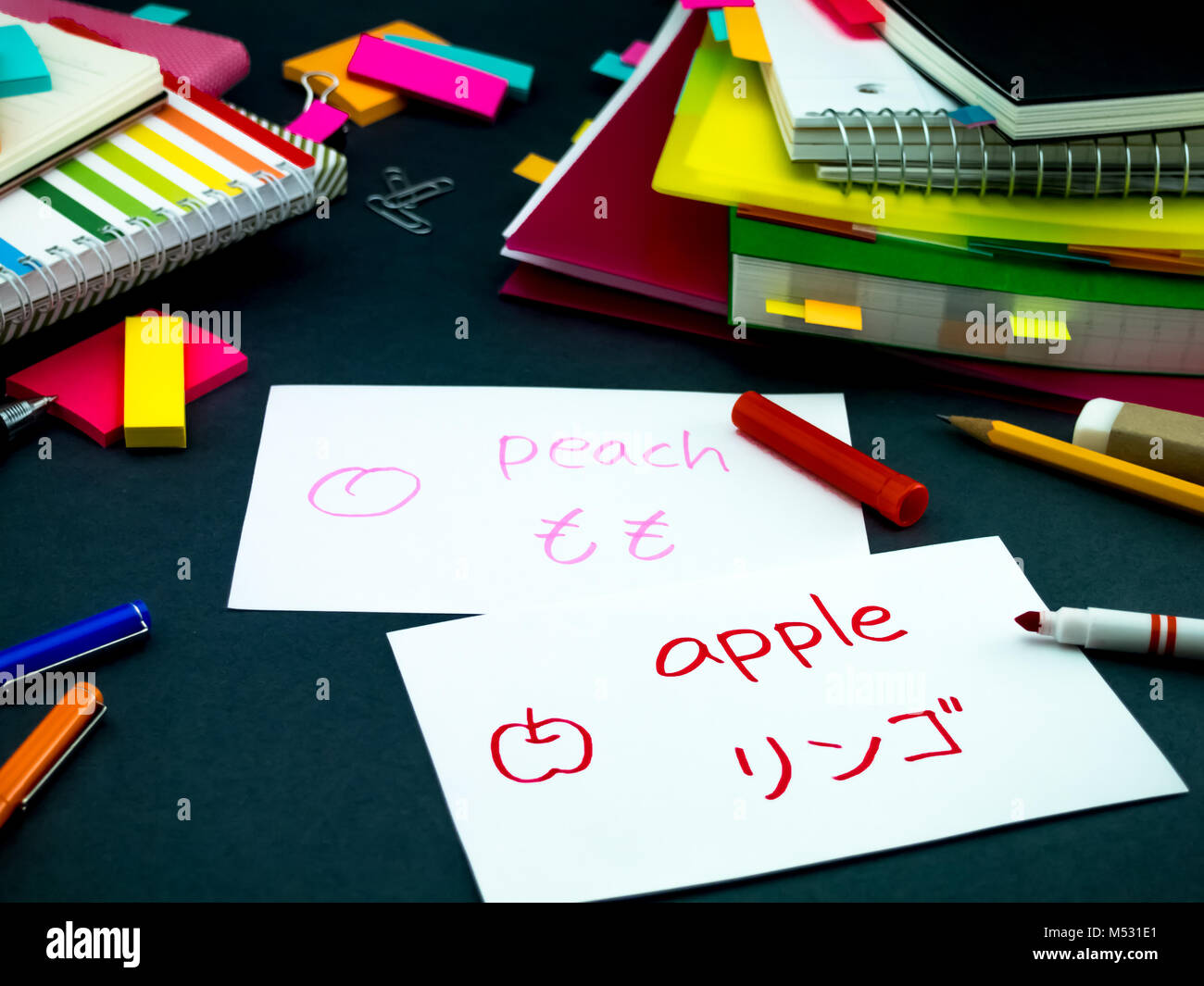Learning New Language Making Original Flash Cards; Japanese Stock Photo ...