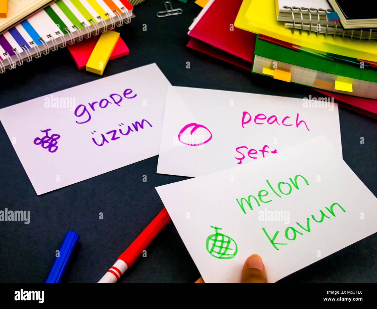 Learning New Language Making Original Flash Cards; Turkish Stock Photo ...