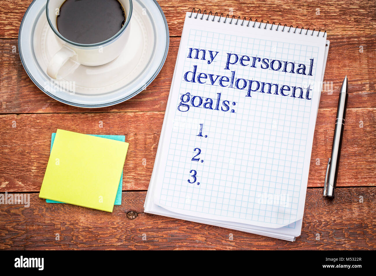 My personal development goals list Handwriting in a spiral notebook ...
