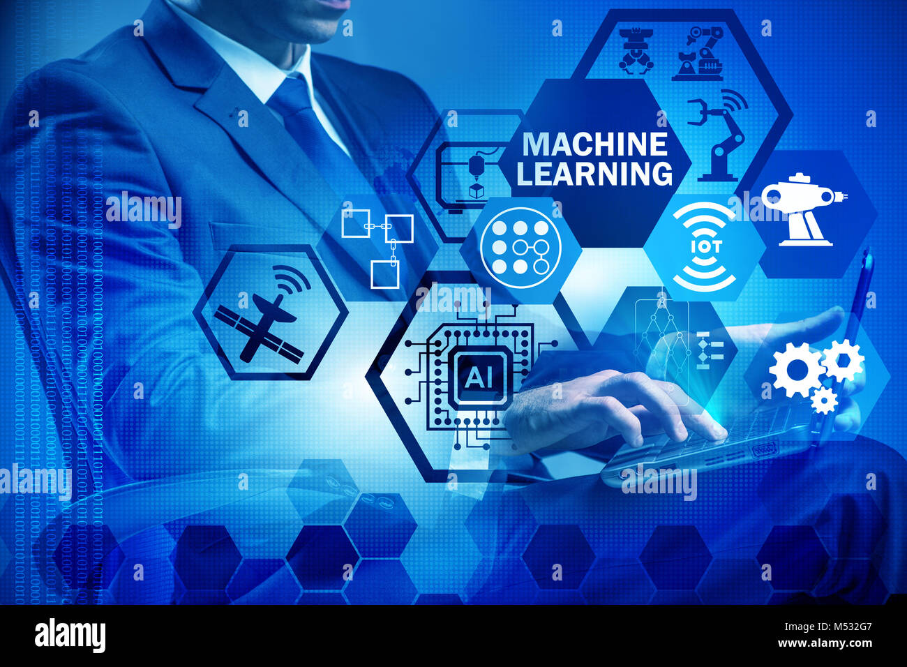 Machine learning concept with man Stock Photo - Alamy
