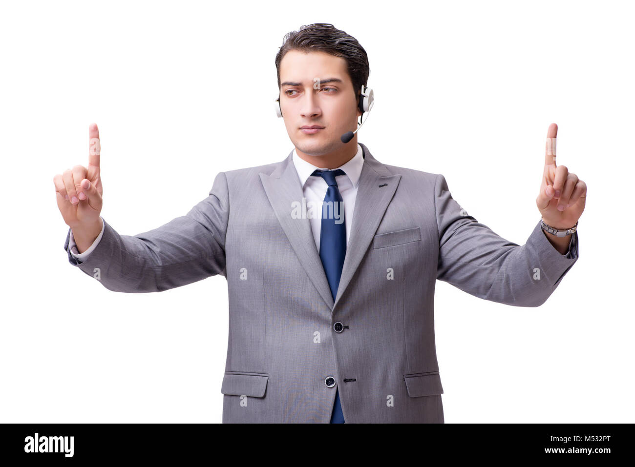 Call center employee isolated on white background Stock Photo - Alamy