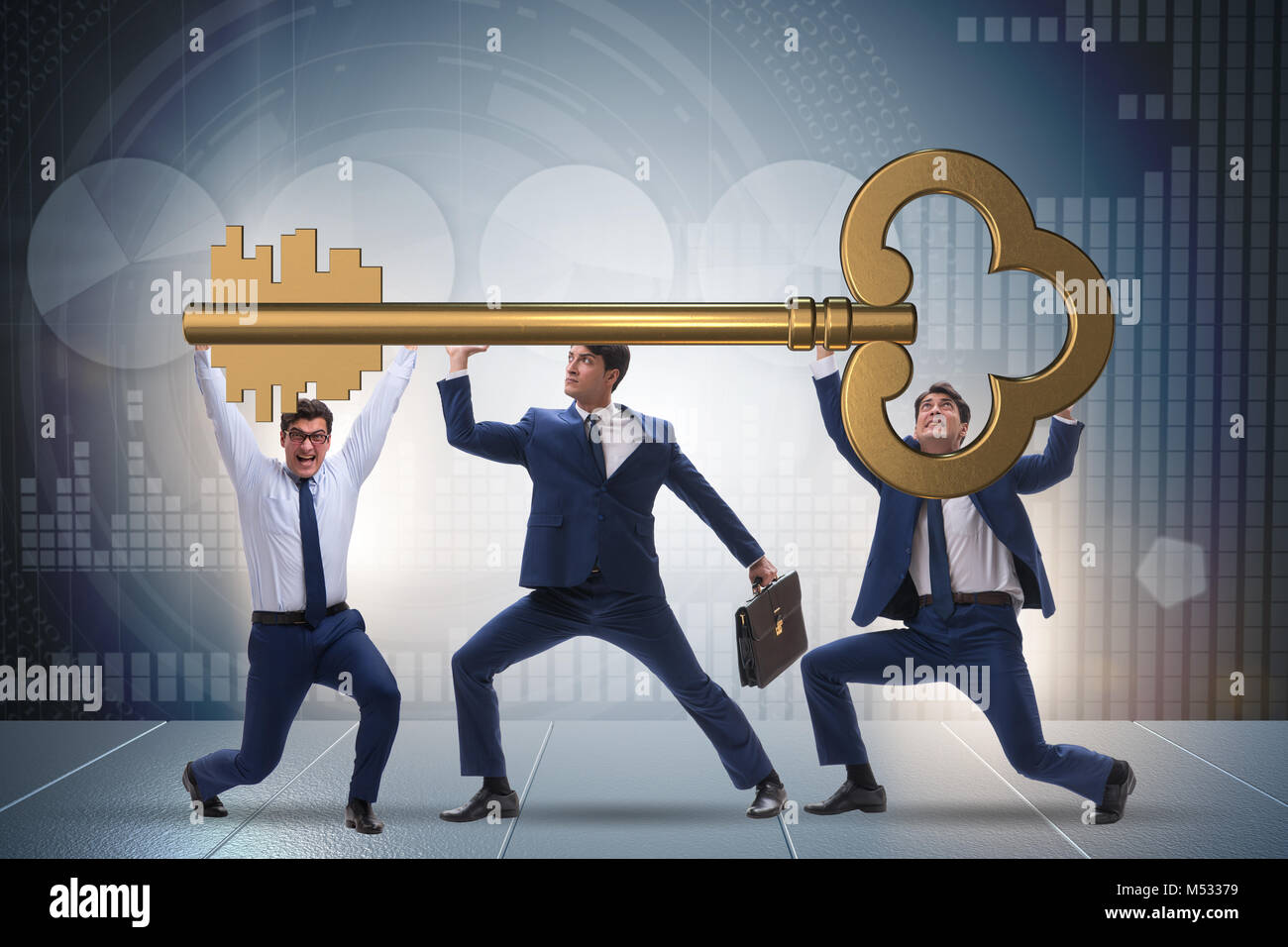 Businessmen holding giant key in business concept Stock Photo - Alamy