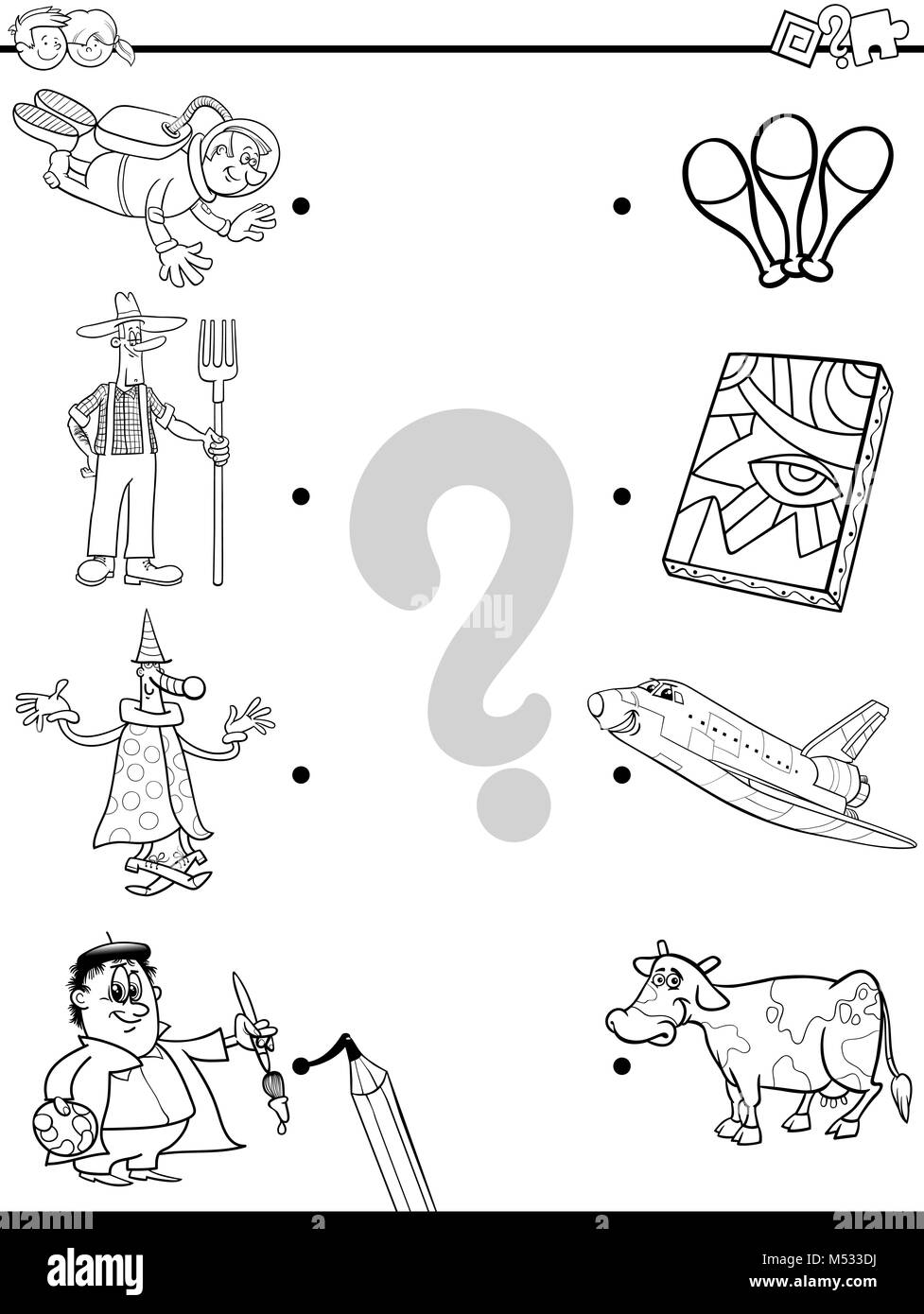 match people and objects coloring book Stock Photo - Alamy