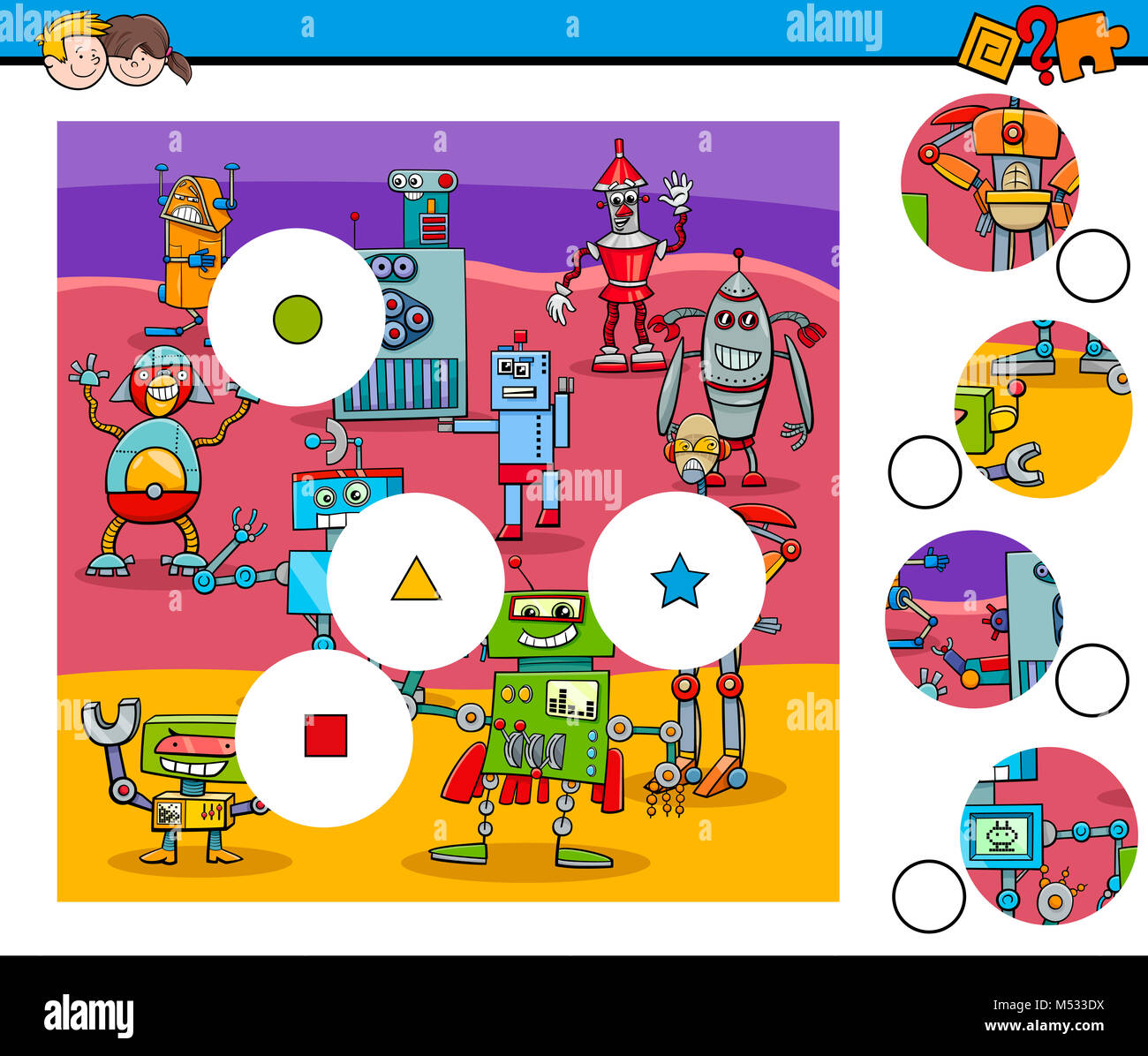 match pieces puzzle with robots Stock Photo - Alamy