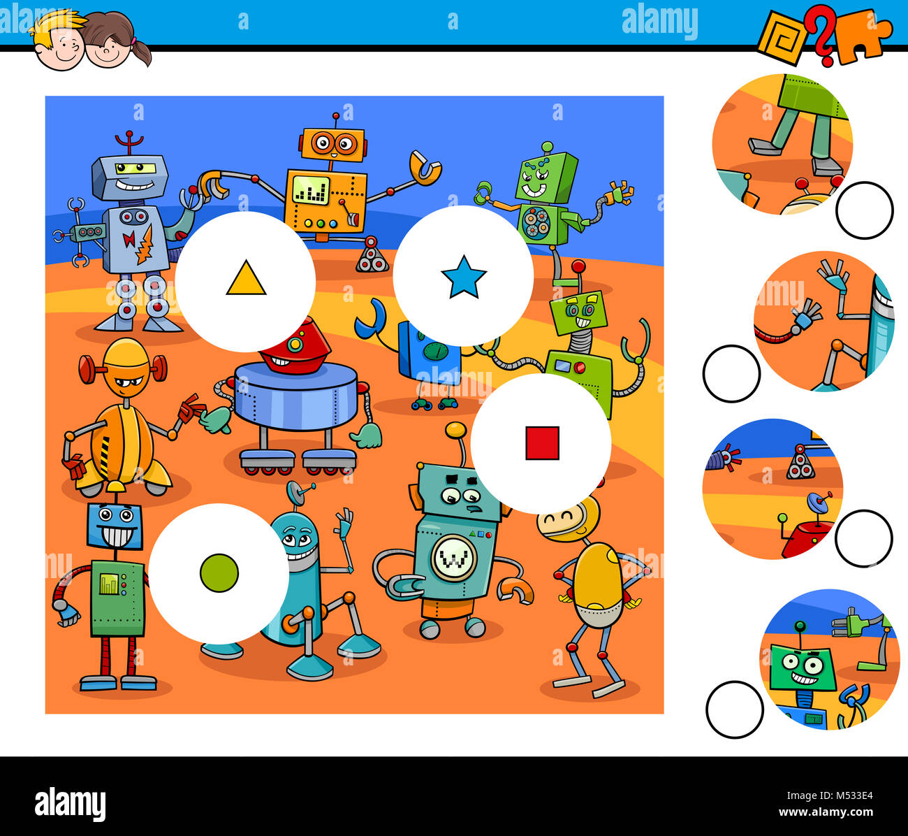 match pieces jigsaw puzzles with robots Stock Photo - Alamy