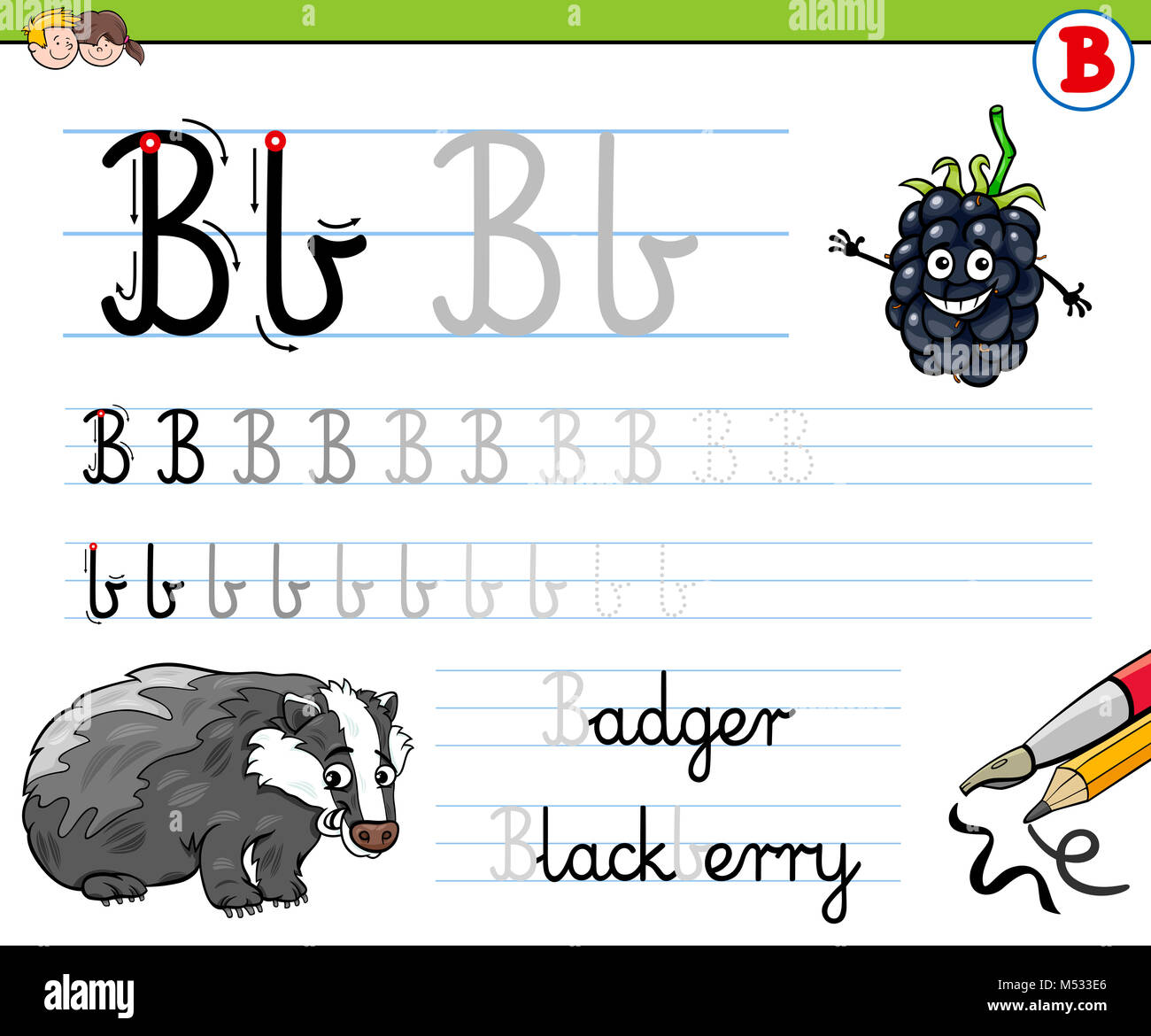 how to write letter B worksheet for kids Stock Photo - Alamy