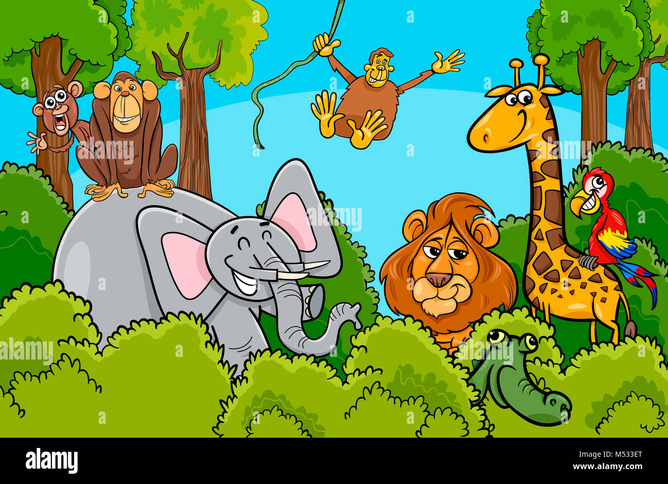 cartoon wild animal characters group Stock Photo - Alamy
