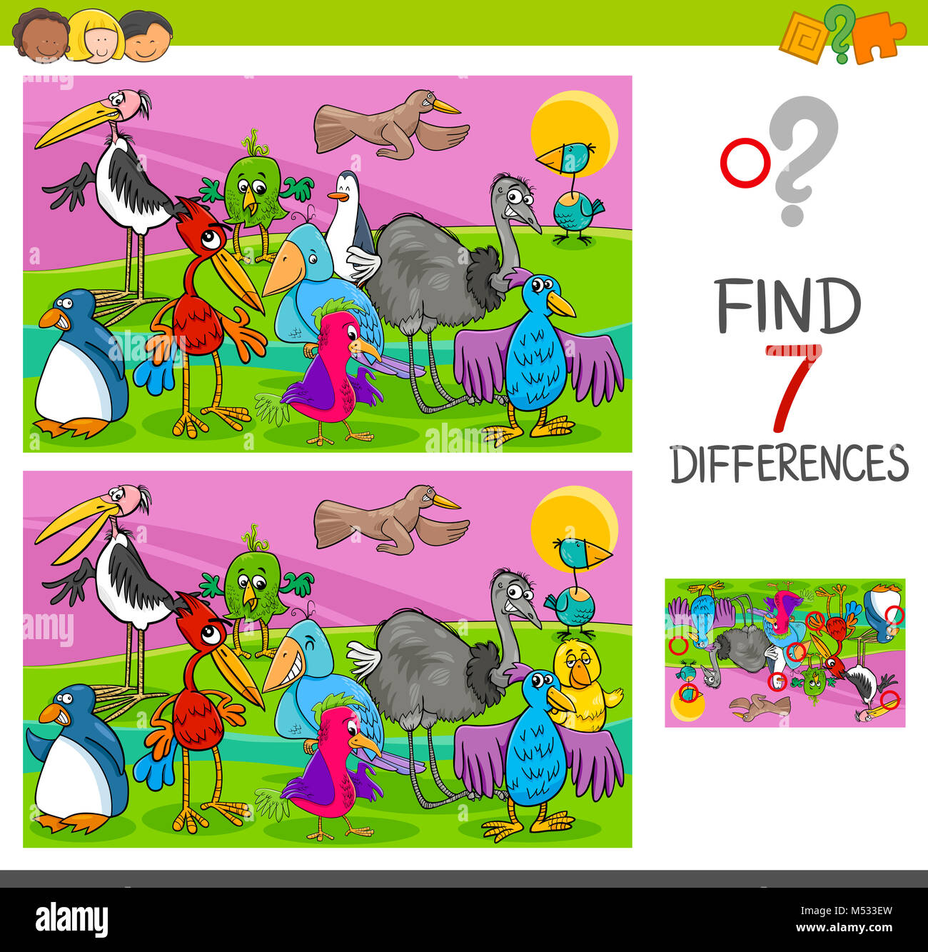 spot differences game with birds characters Stock Photo - Alamy