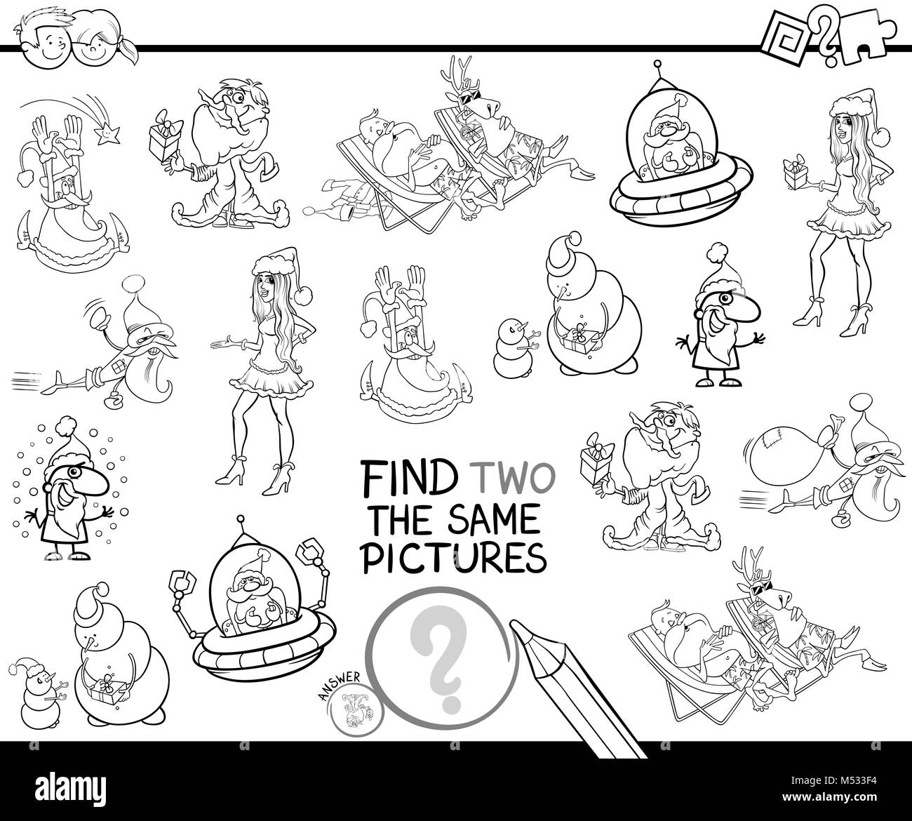 find two the same characters color book Stock Photo - Alamy