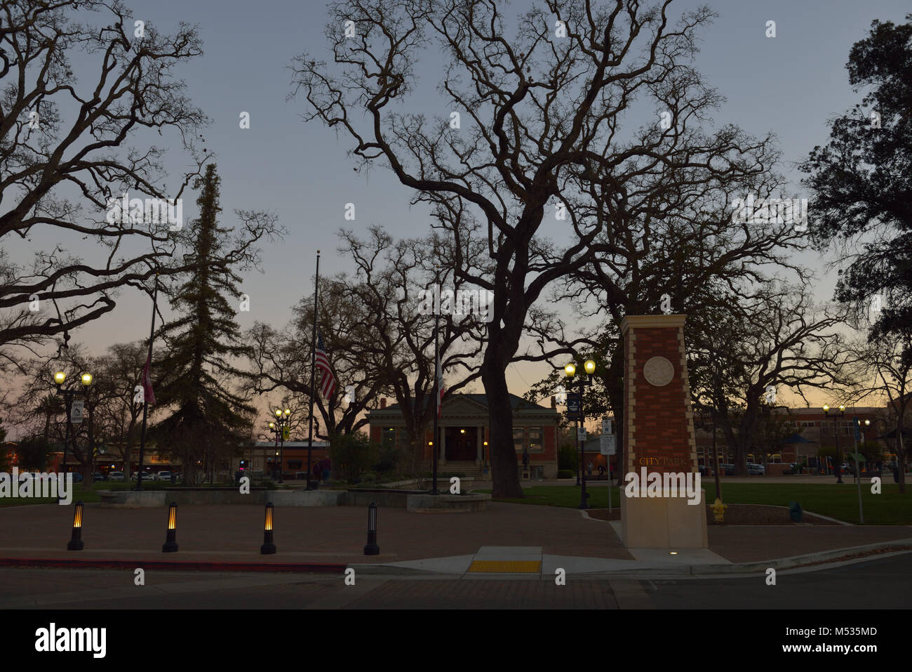 The City park and Carnegie library at twilight, Paso Robles CA Stock ...