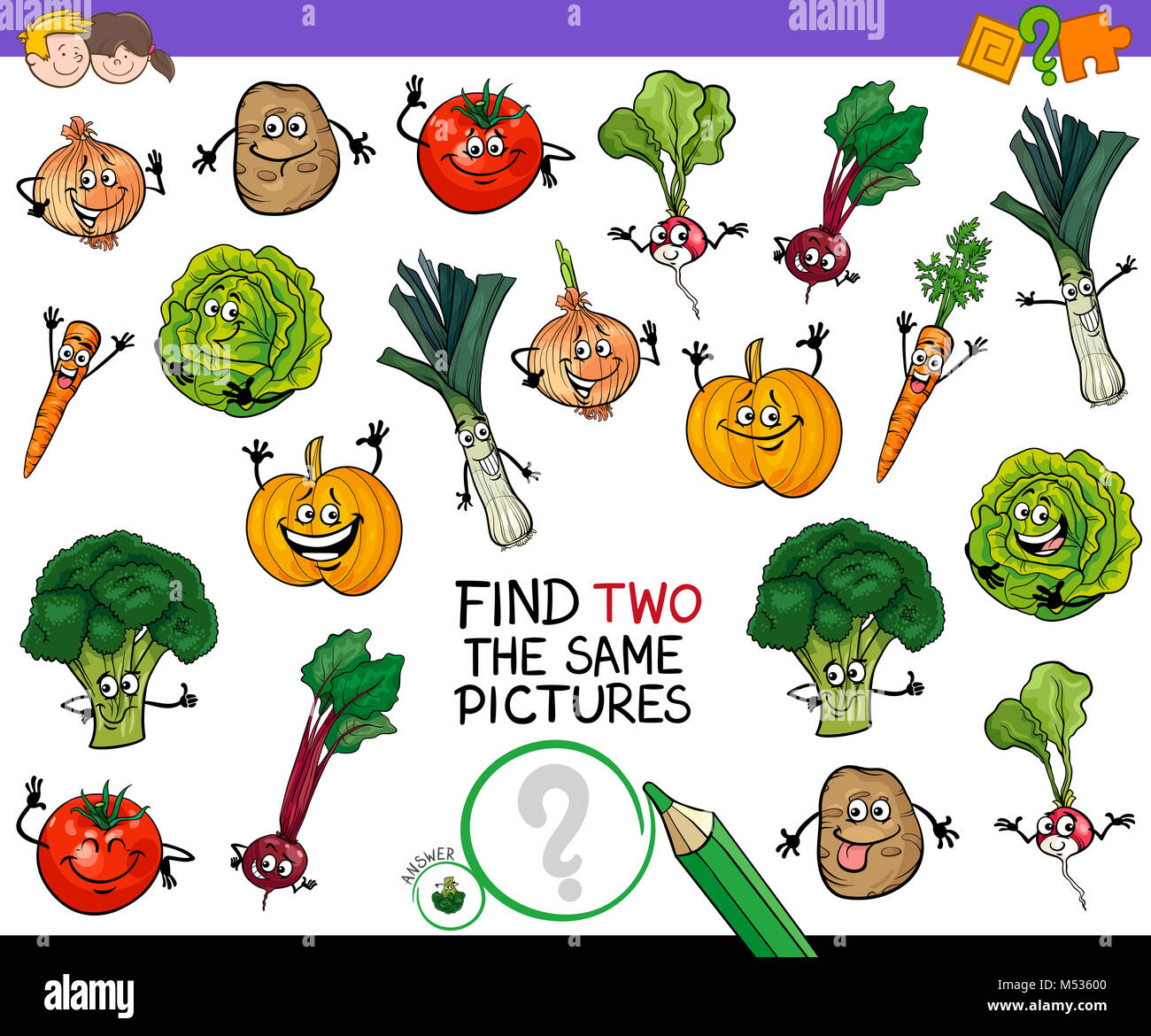 find two the same vegetables game Stock Photo - Alamy