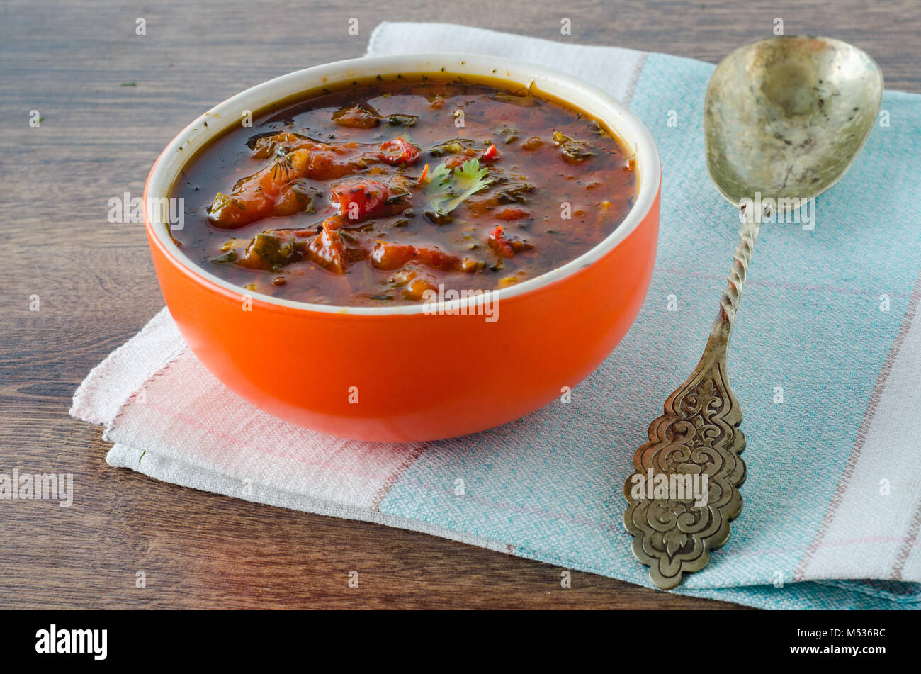 Bowl of traditional soup Borscht on table Stock Photo - Alamy