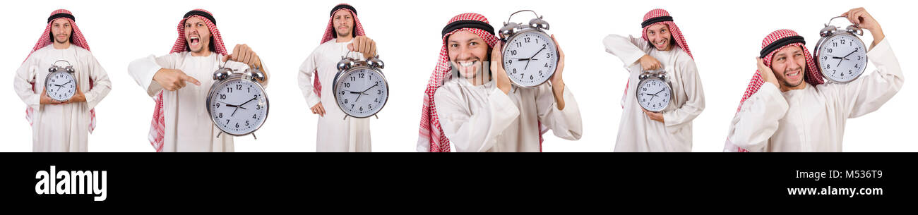 Arab man in time concept on white Stock Photo - Alamy