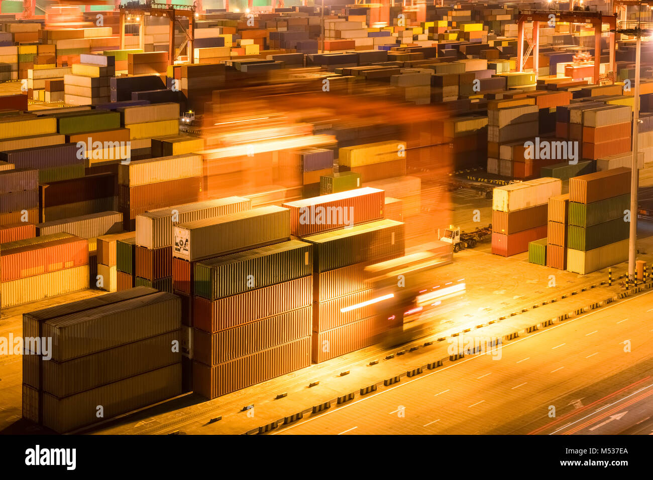 container yard at night Stock Photo - Alamy