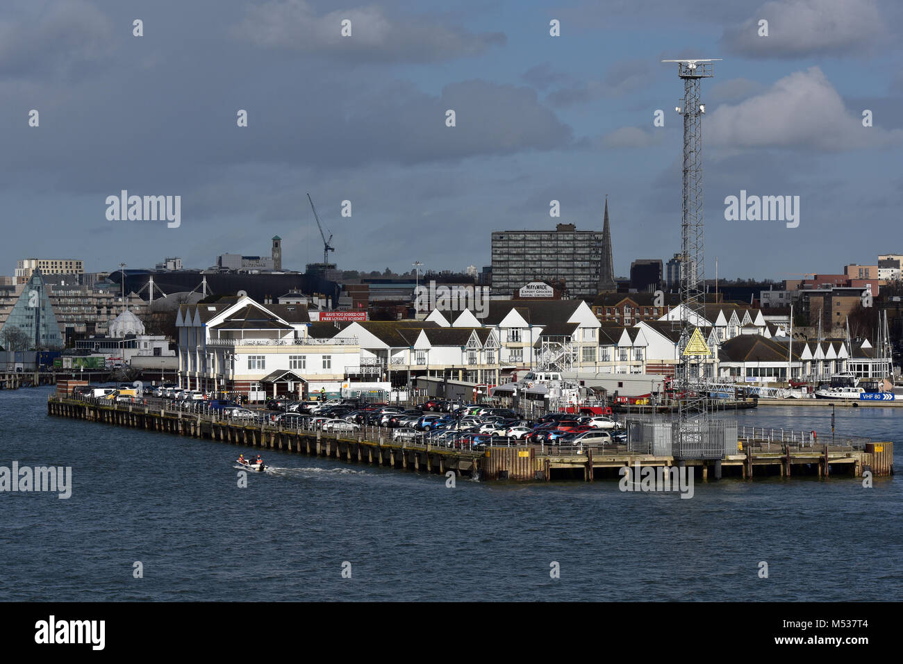 Royal pier and town quay marina in Southampton docks. Red funnel Isle ...