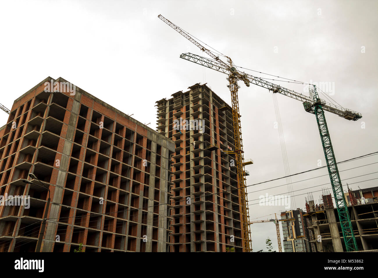 Ground view of a new modern residential house building under ...