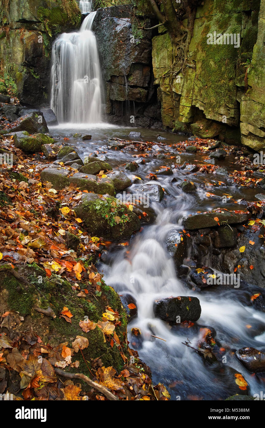 UK,Derbyshire,Peak District,Lumsdale Waterfalls at Bentley Brook near ...
