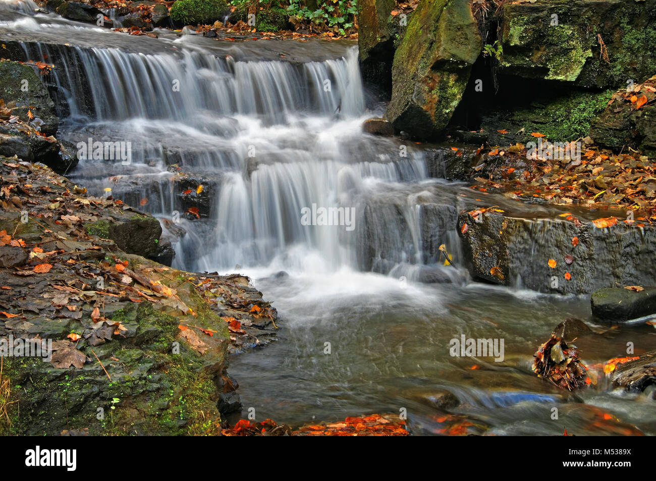 UK,Derbyshire,Peak District,Lumsdale Waterfalls at Bentley Brook near ...