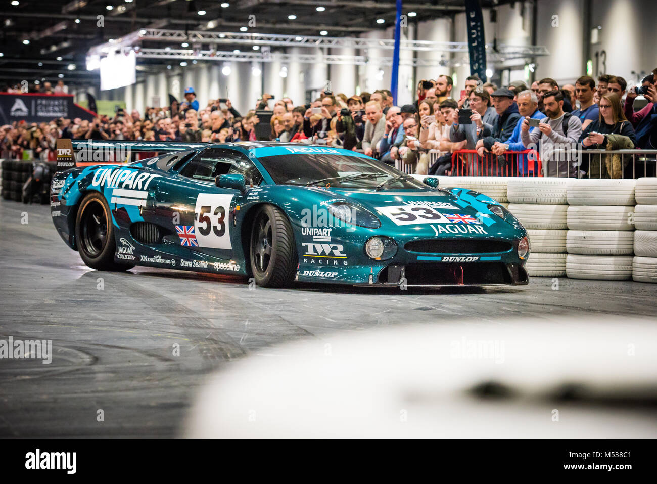 Jaguar XJ220C Le Mans car demonstration drive at The London Classic Car ...