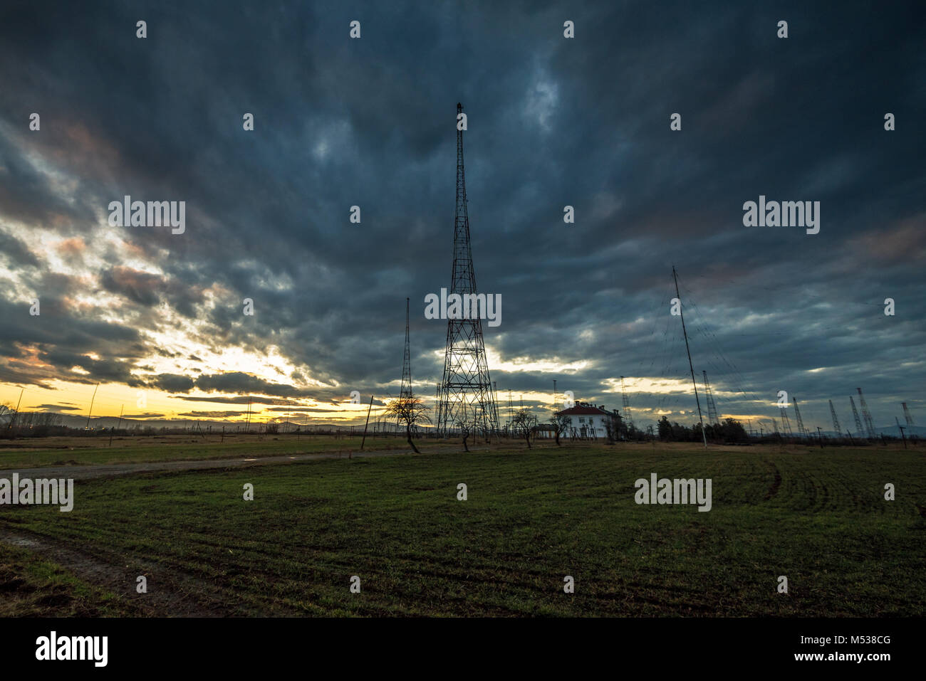 Radio Tower with sky background in sunset Stock Photo - Alamy