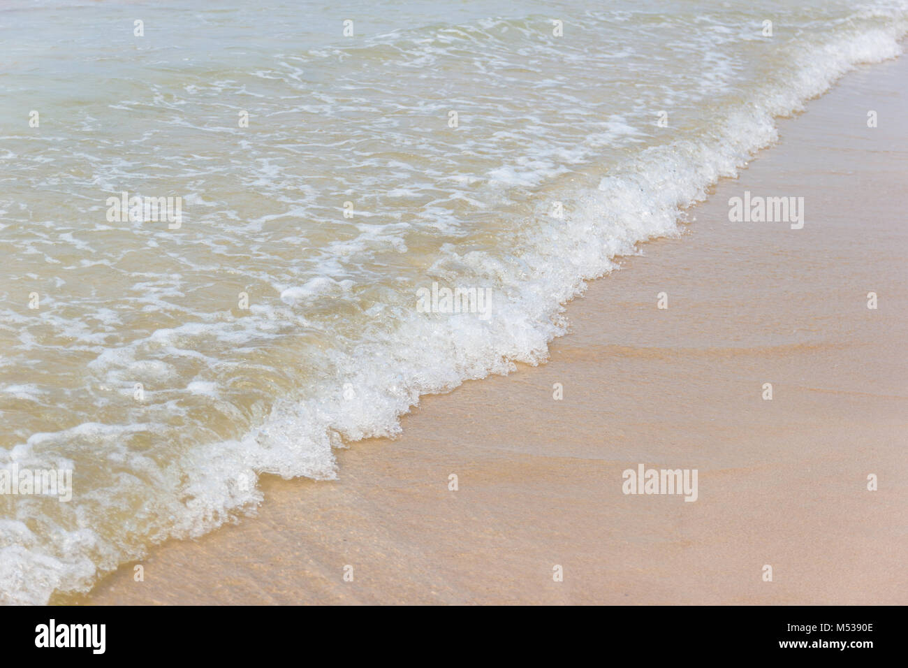Soft wave of the blue ocean on the seashore of Thailand, copy space on ...