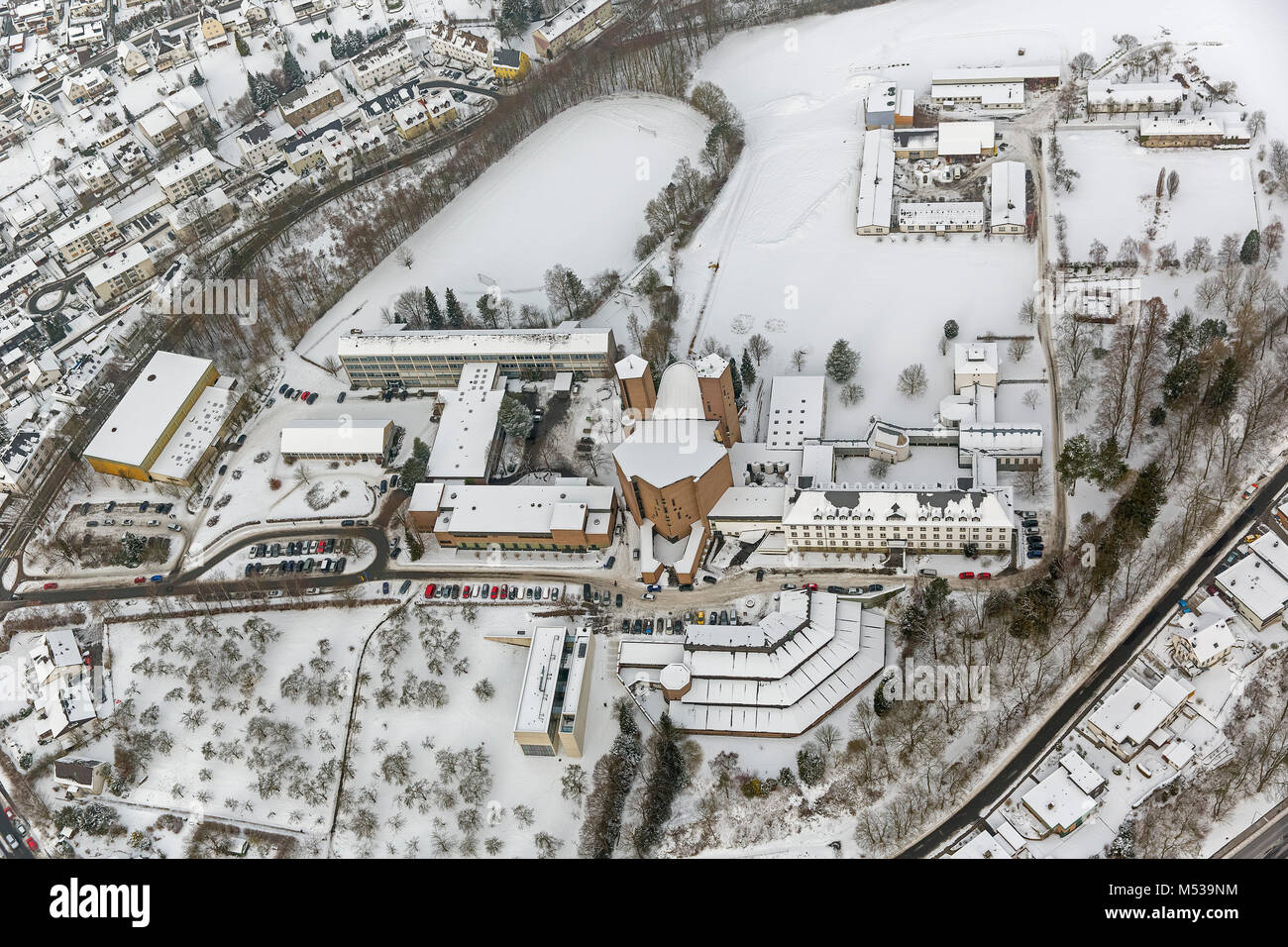 Aerial view, Königsmünster Abbey Meschede in winter and snow, Meschede ...