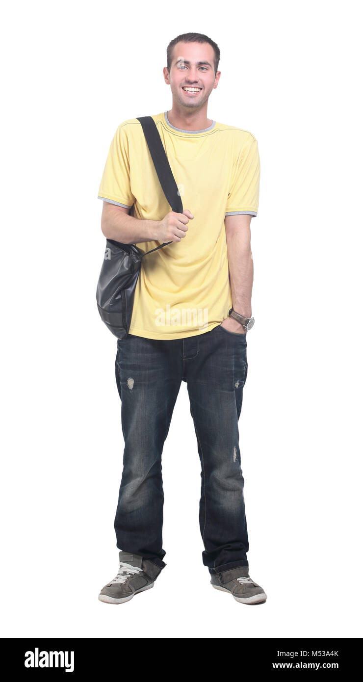 Happy smiling young man standing full length isolated on white Stock ...