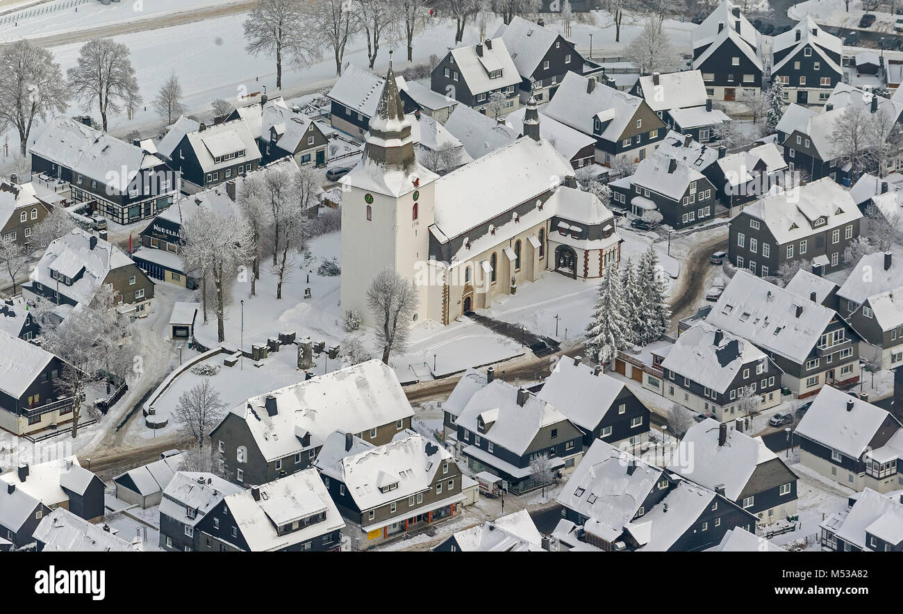 Aerial view, St. Jakobus Church, near Winterberg Center with tourism ...
