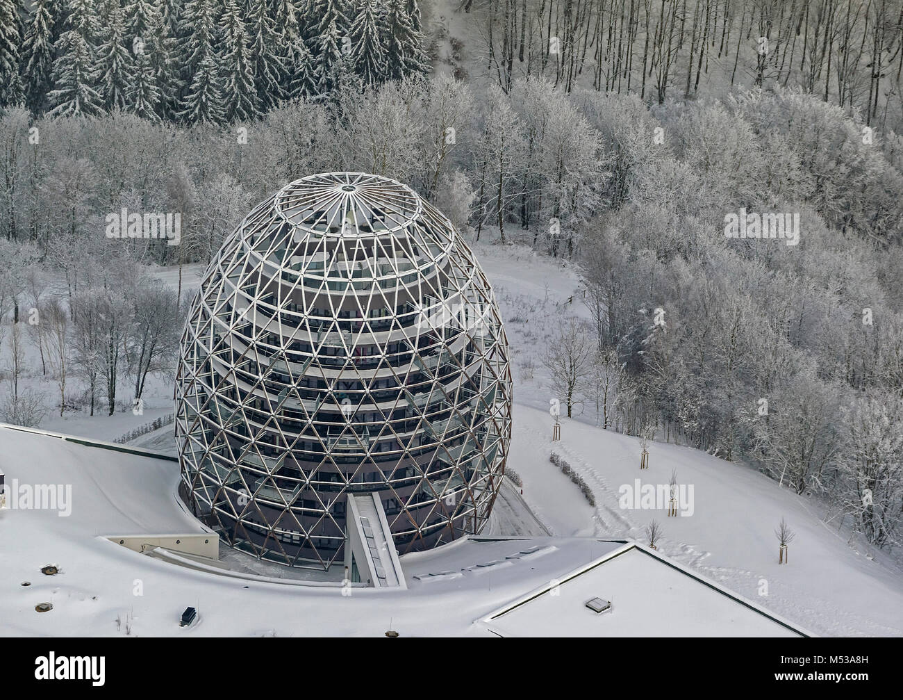 Aerial view, Winterberg Center with tourism center Oversum, Winter in ...