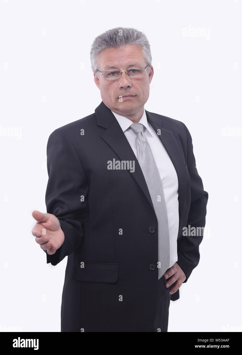 business man offering a welcoming hand Stock Photo - Alamy