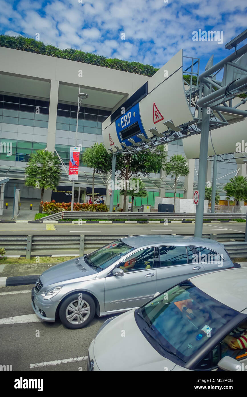 SINGAPORE, SINGAPORE - FEBRUARY 01, 2018: Cars passes through ERP ...
