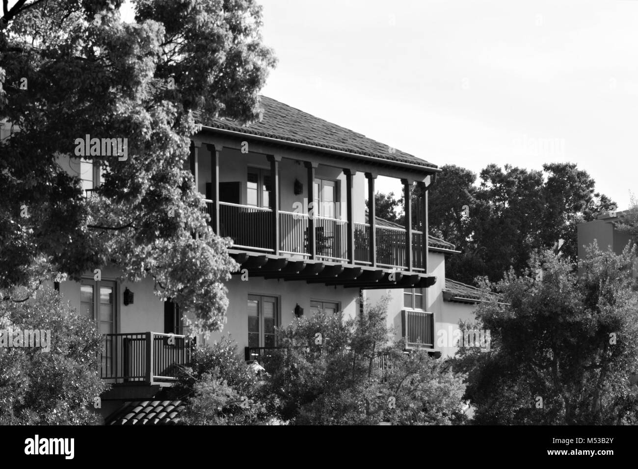 Mission revival style architecture Black and White Stock Photos ...