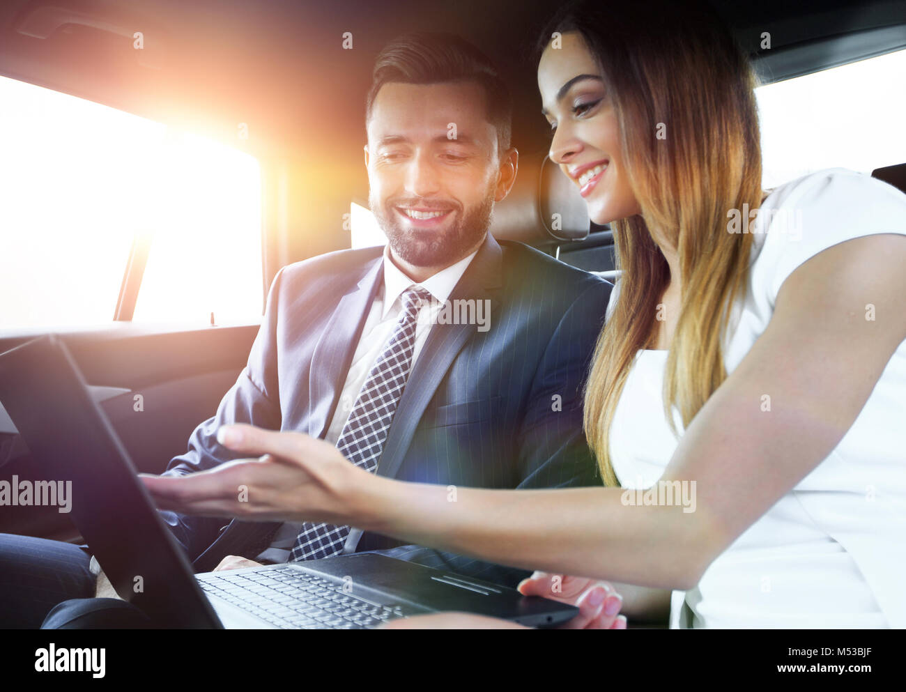 Business People Meeting Working Car Inside Stock Photo - Alamy