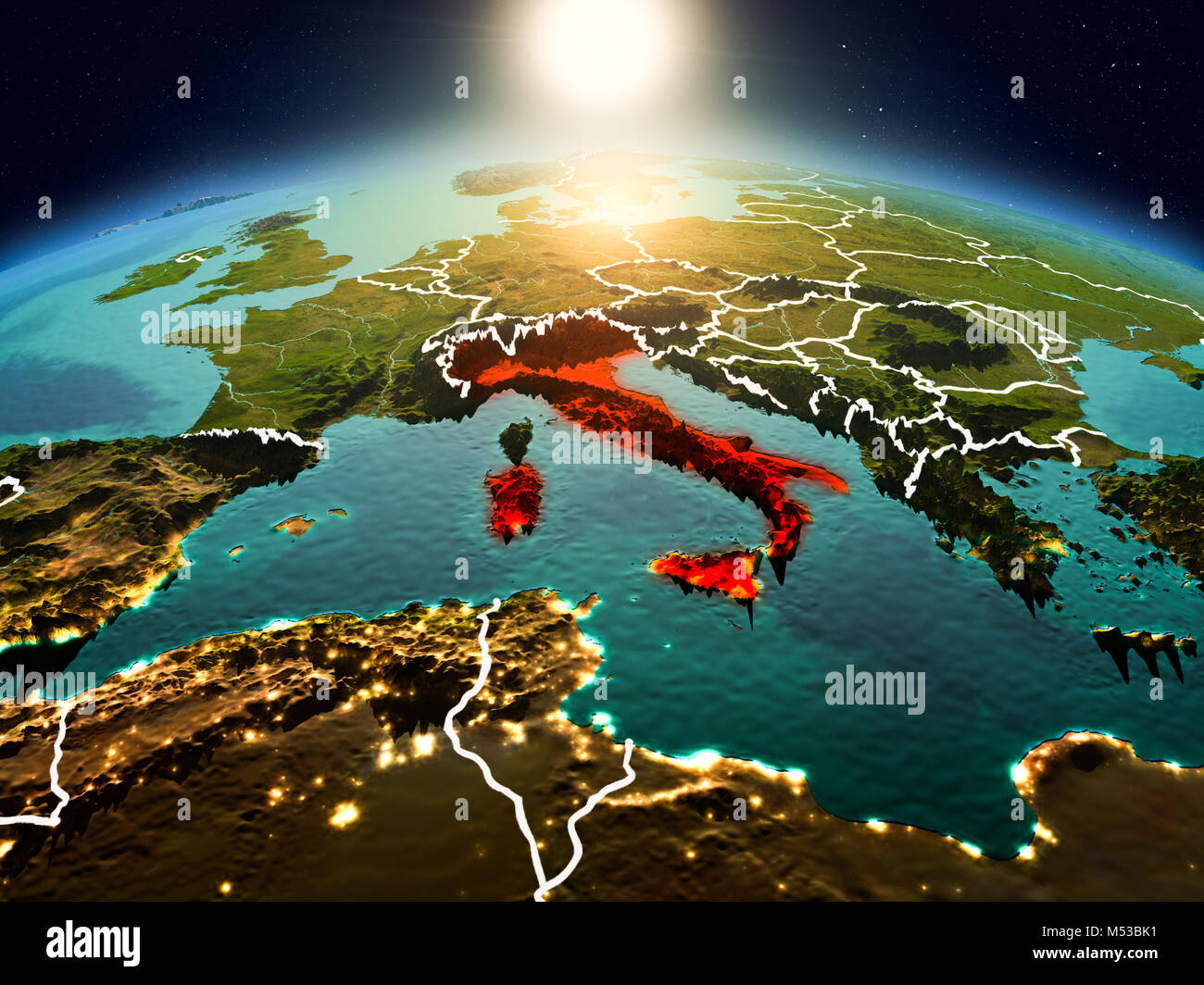Highlighted satellite image of italy hi-res stock photography and ...