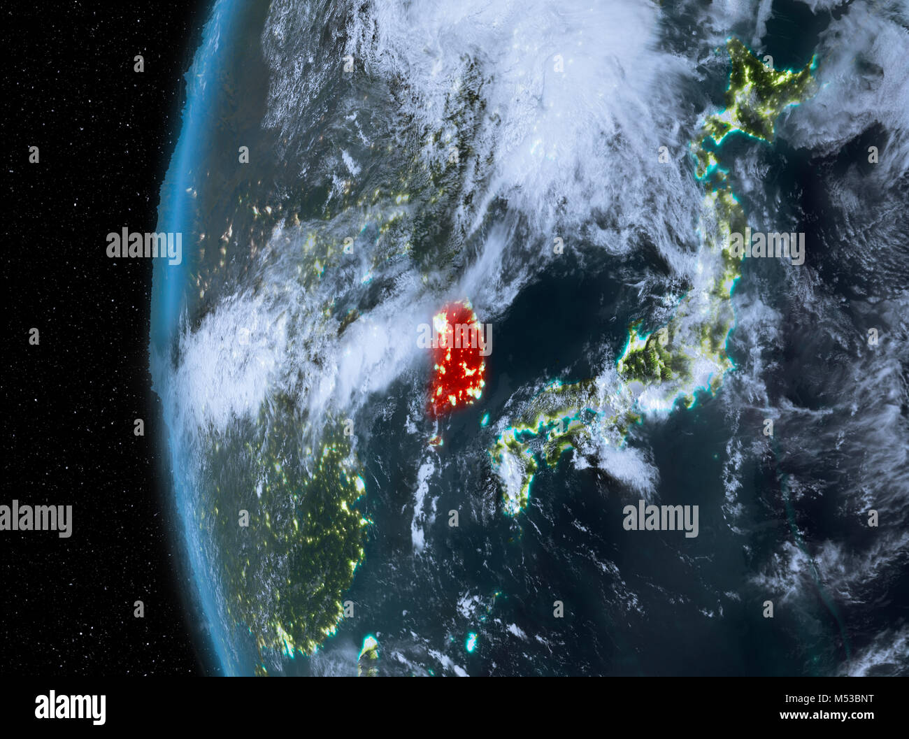 Night map of South Korea as seen from space on planet Earth. 3D ...
