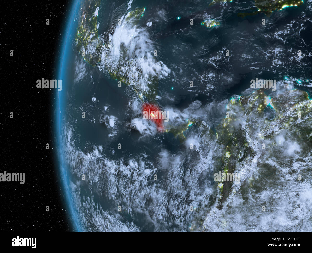 Night map of Costa Rica as seen from space on planet Earth. 3D ...