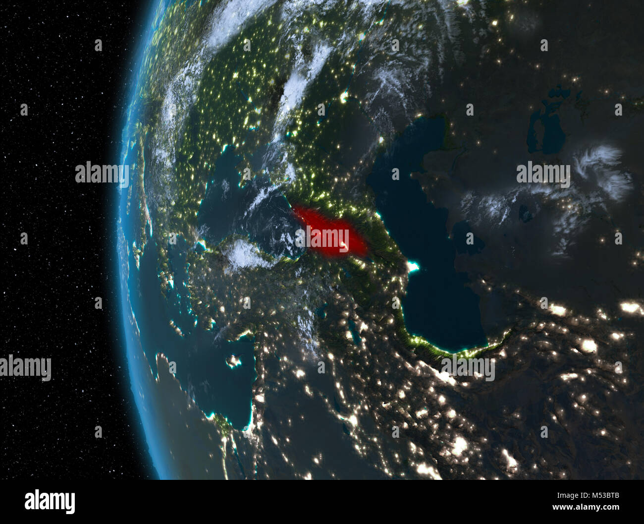 Night map of Georgia as seen from space on planet Earth. 3D ...