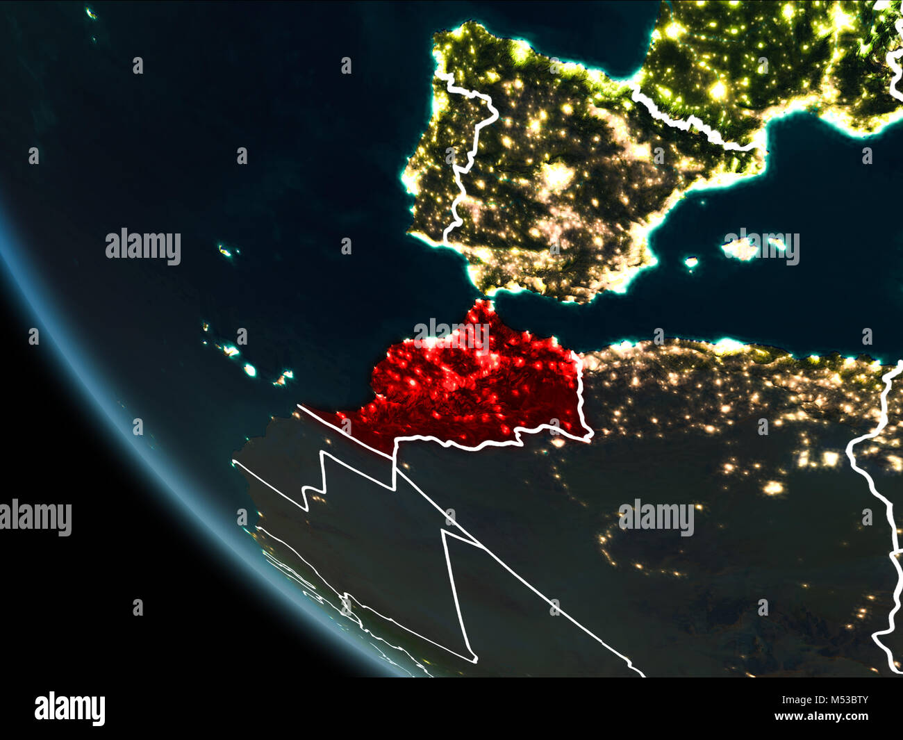 Highlighted Satellite Image Of Morocco High Resolution Stock ...
