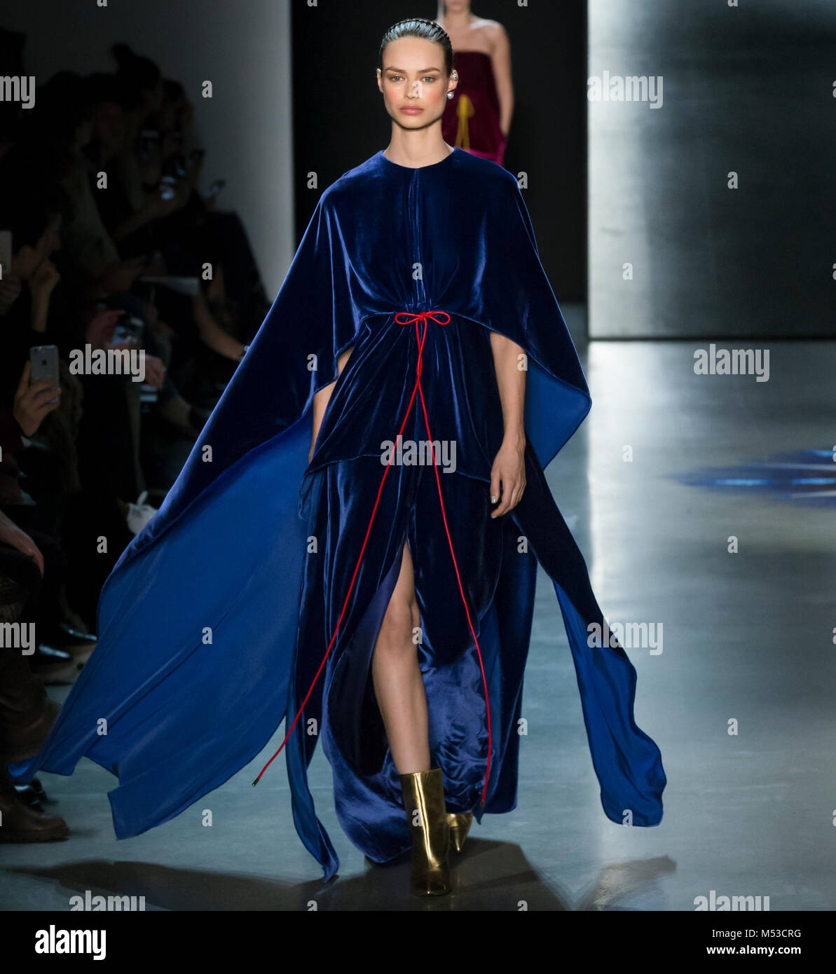 NEW YORK, NY - February 11, 2018: Birgit Kos walks the runway at the ...