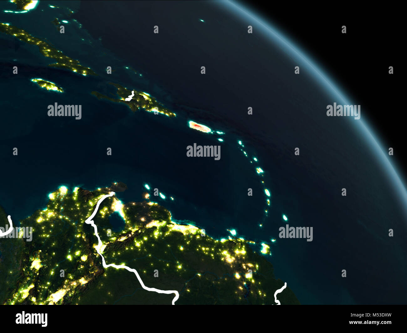 Puerto Rico from orbit of planet Earth at night with visible ...