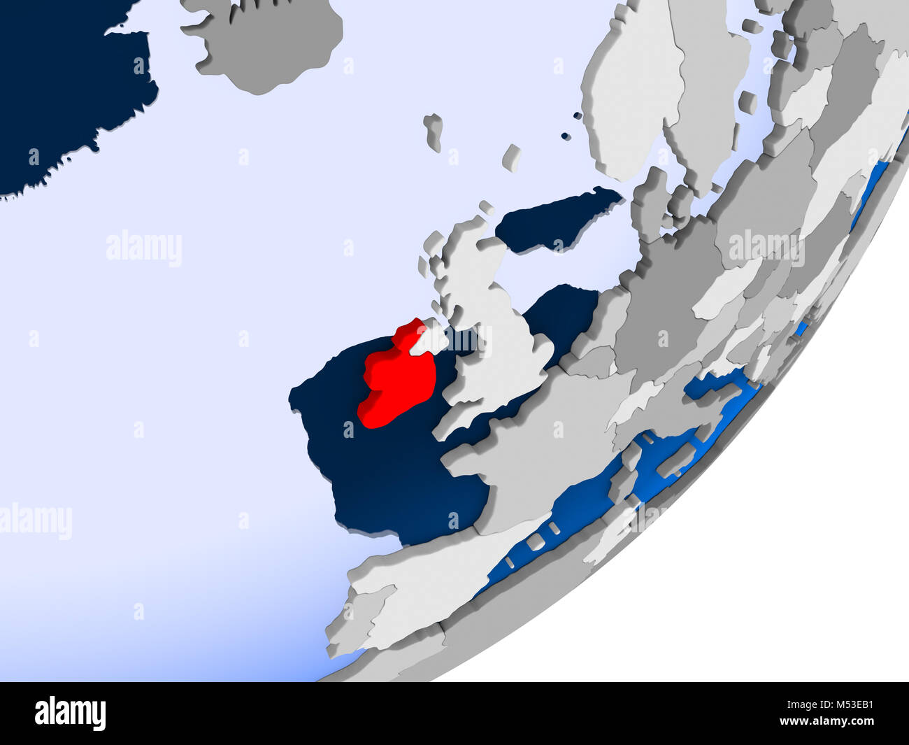 3D render of Ireland on political globe with transparent oceans. 3D ...