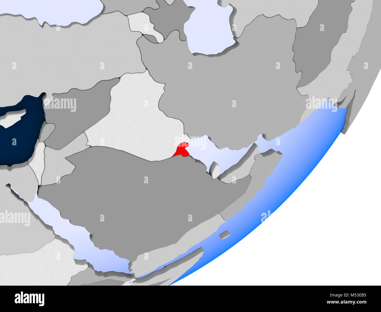 3D render of Kuwait on political globe with transparent oceans. 3D ...