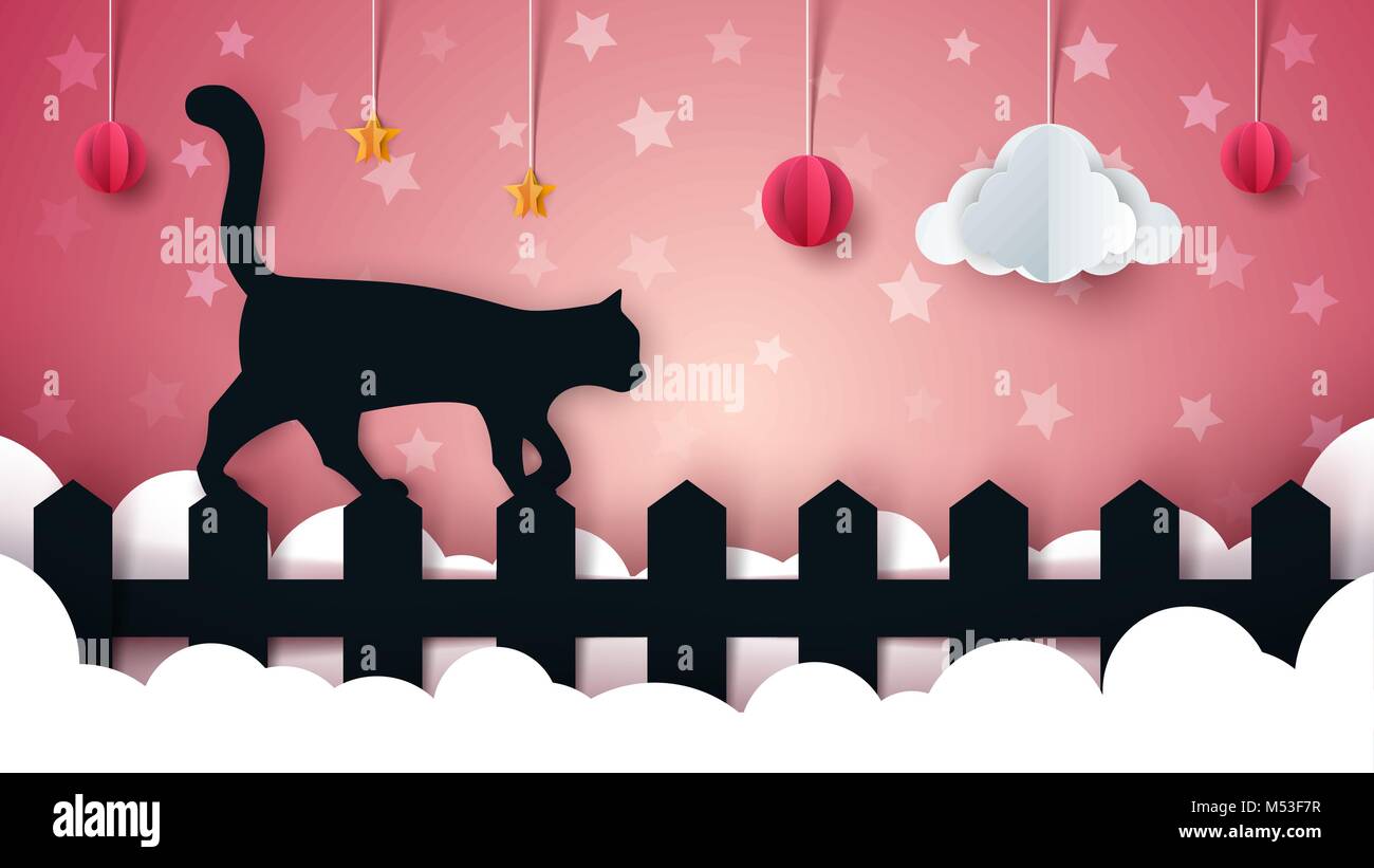 Cartoon paper landscape. Cat illustaton Stock Vector Image & Art - Alamy