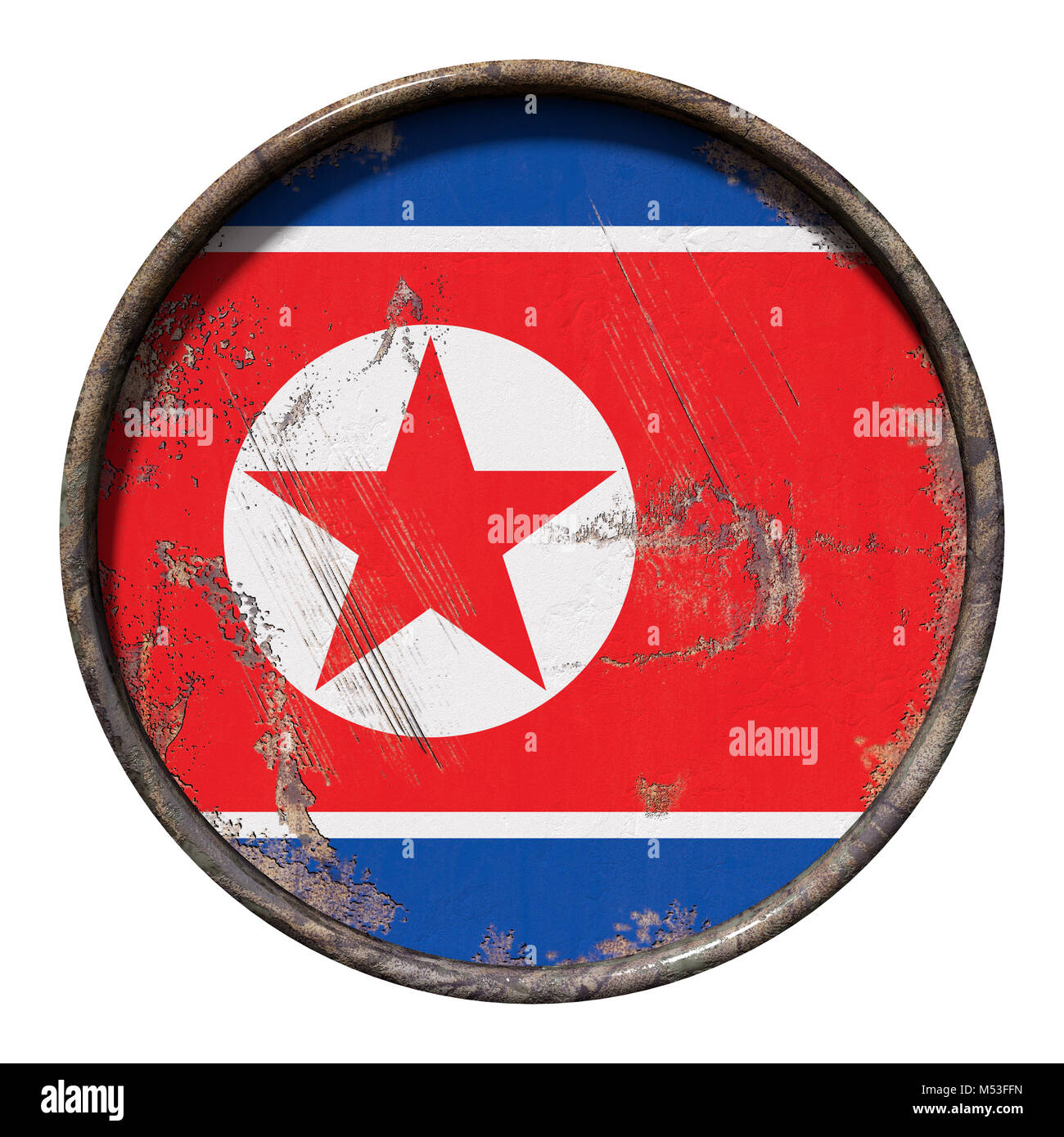 3d rendering of a North Korea flag over a rusty metallic plate ...