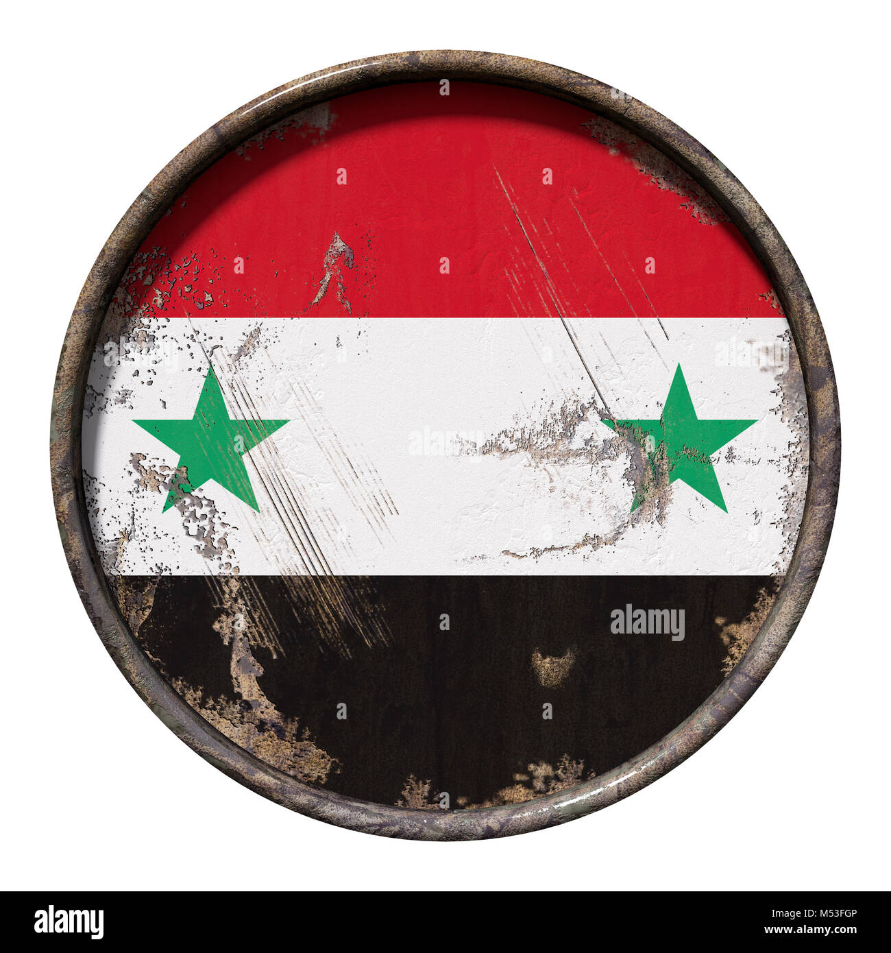3d rendering of a Syria flag over a rusty metallic plate. Isolated on ...