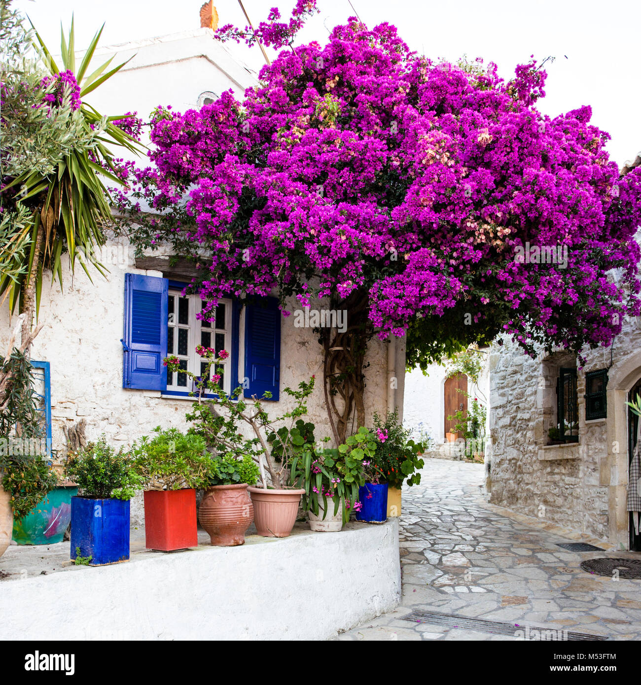 Street view of Afionas at Corfu Island of Greece Stock Photo - Alamy