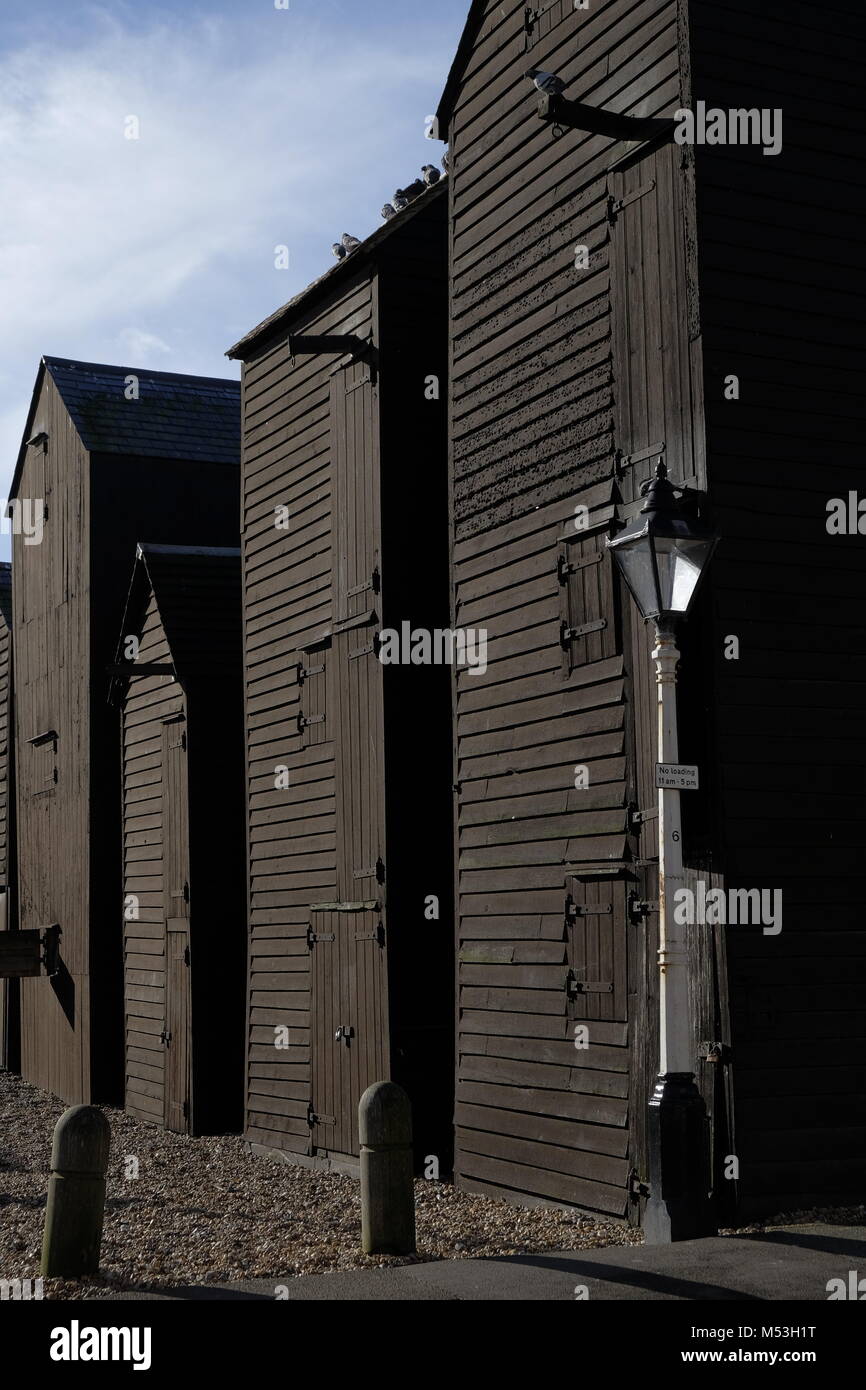 net shops or net huts, the stade, old town hastings, uk Stock Photo - Alamy