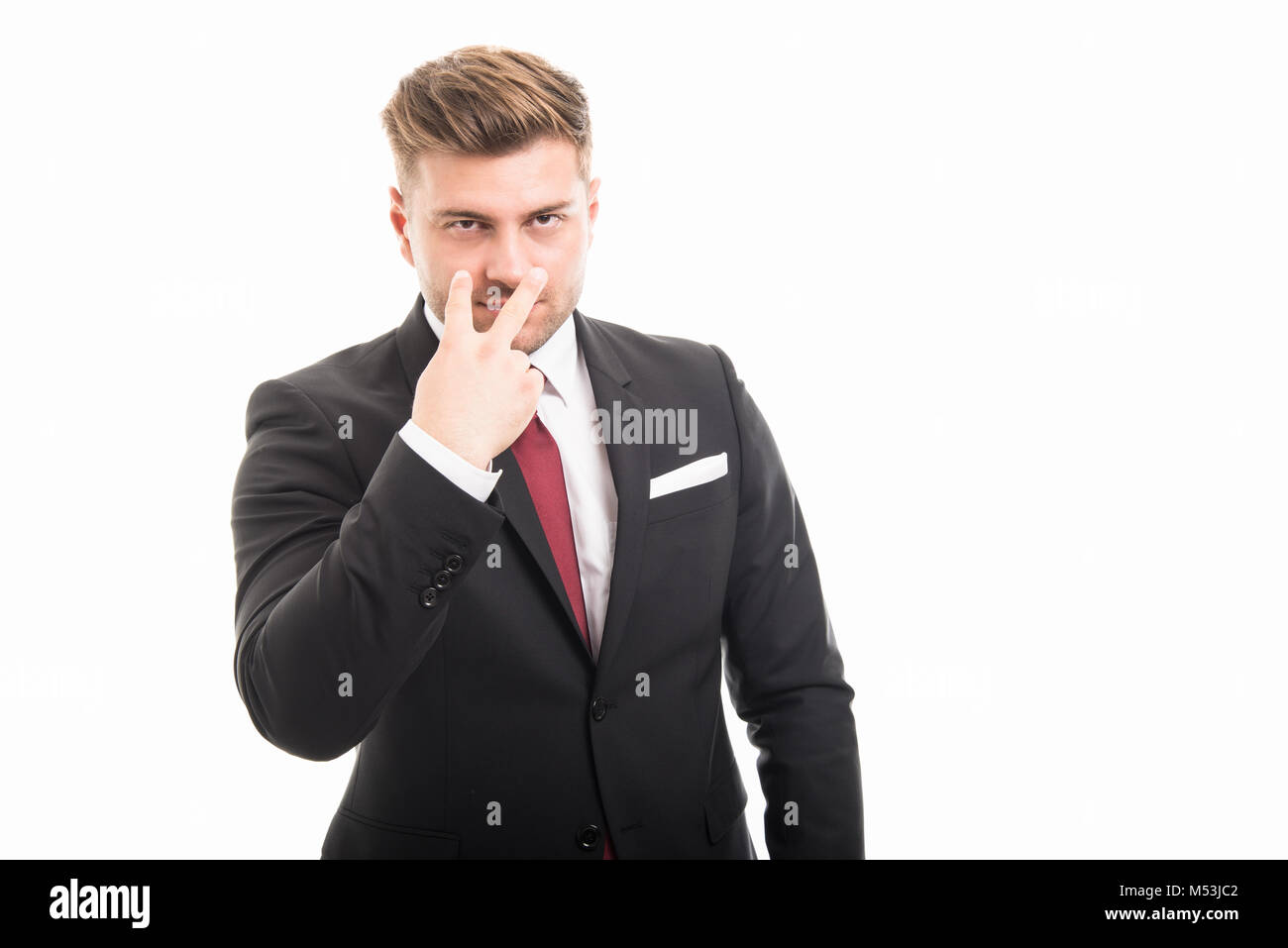 Handsome business man showing watching you gesture isolated on white ...