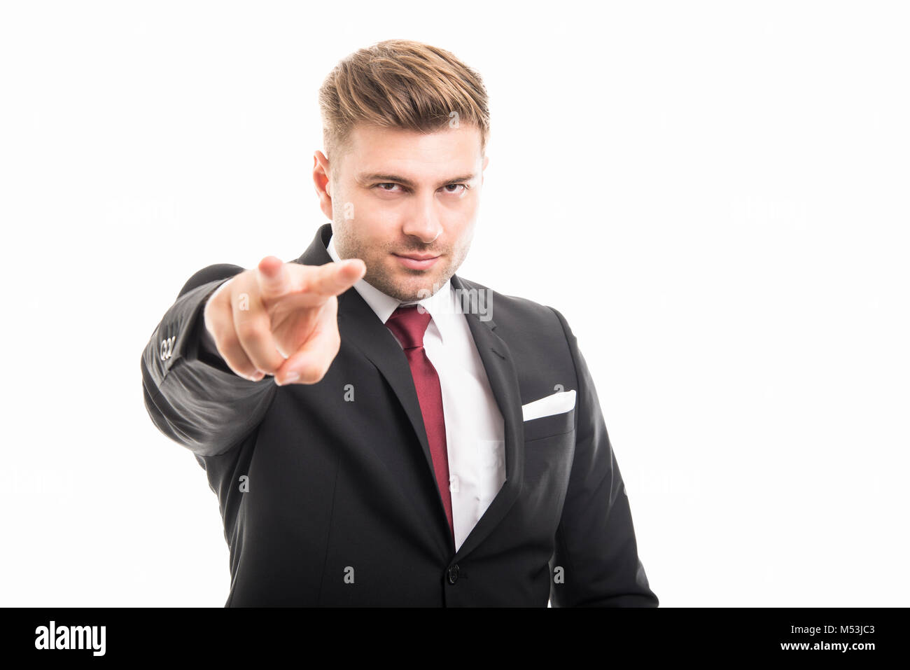 Handsome business man showing watching you gesture isolated on white ...